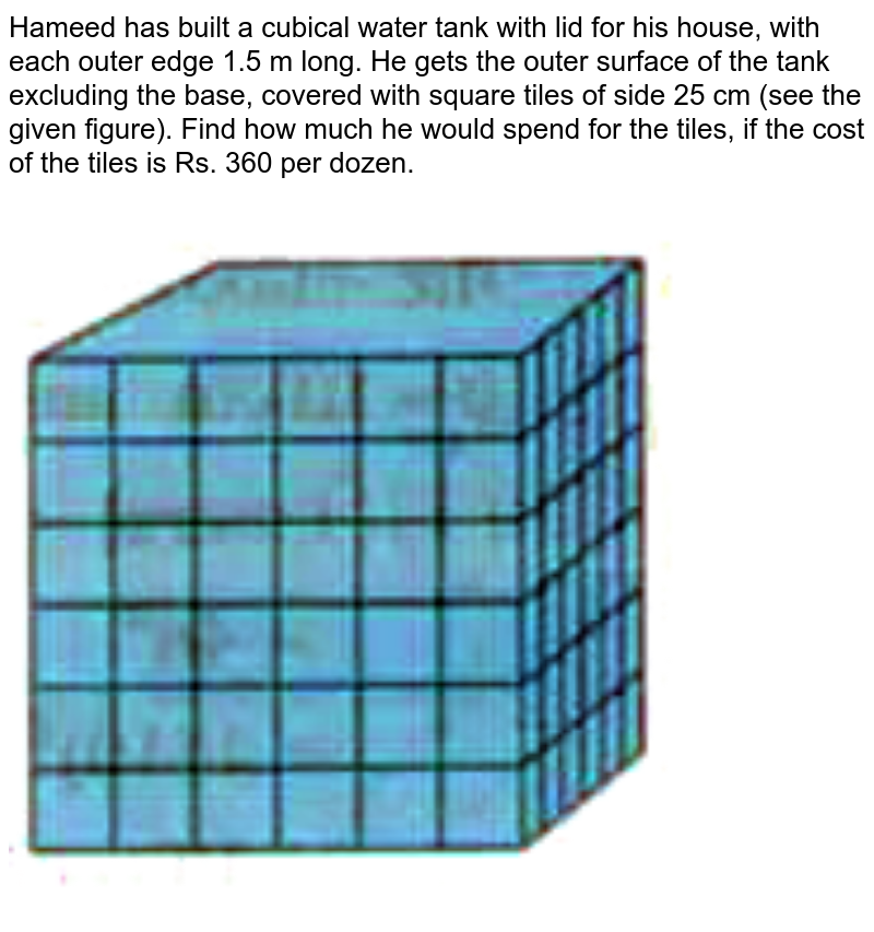 Hameed has built a cubical water tank with lid for his house with