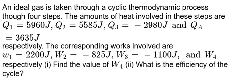 An ideal gas is taken a cyclic thermodynamic process through four