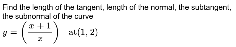 Find The Length Of Tangent Normal Subtangent And Subnormal To Th