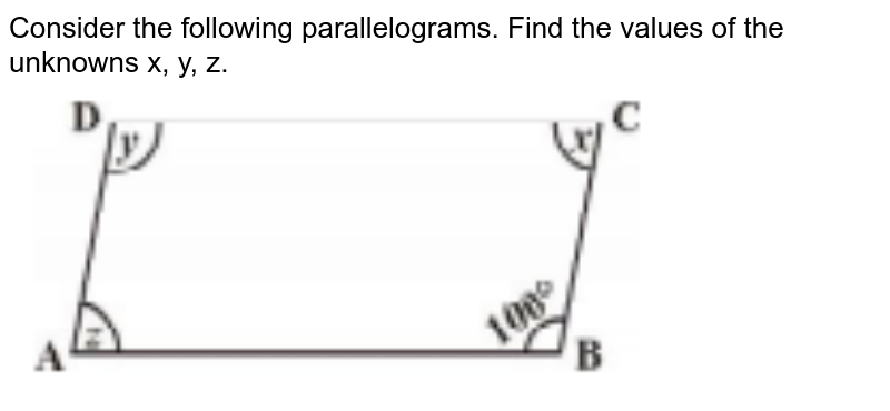 Consider the following parallelograms. Find the values of the unkn