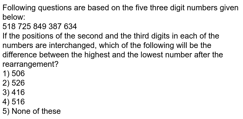 Direction : Following questions are based on the five three-digit