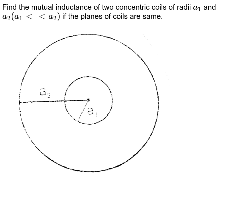 Mutual inductance M between two concentric coils of radii 1 m and