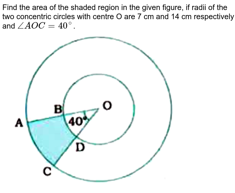 In fig sectors of two concentric circles of radii 7 cm and 3.5 cm