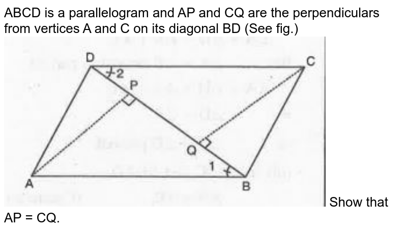 ABCD is a parallelogram and AP and CQ are perpendiculars from vert