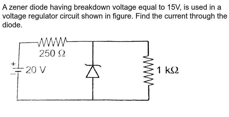 A Zener diode having breakdown voltage equal to 15 V is used in