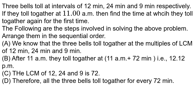 Three bells toll at intervals of 9 12 and 15 minutes respectively Three bells toll at intervals of 9 12 and 15 minutes respectively