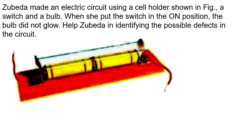 Zubeda made an electric circuit using a cell holder a switch and