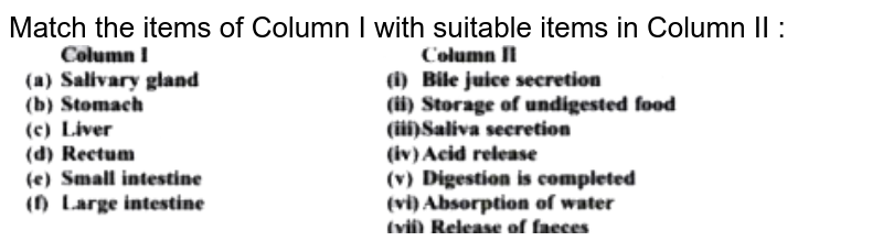 Match the items of Column I with suitable items in Column II Colum