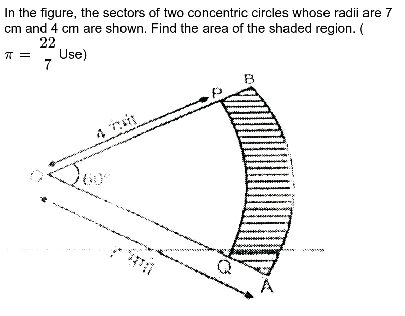 In fig sectors of two concentric circles of radii 7 cm and 3.5 cm