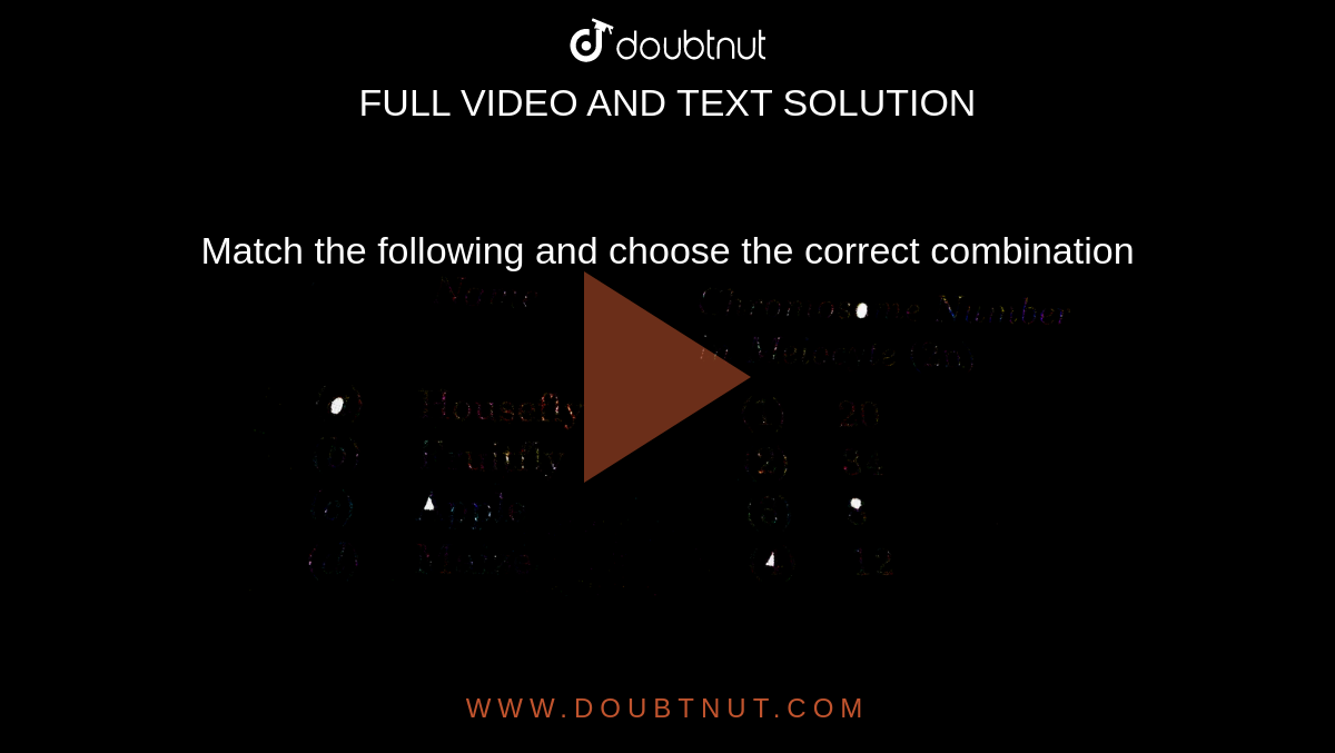 Match the following and choose the correct combination