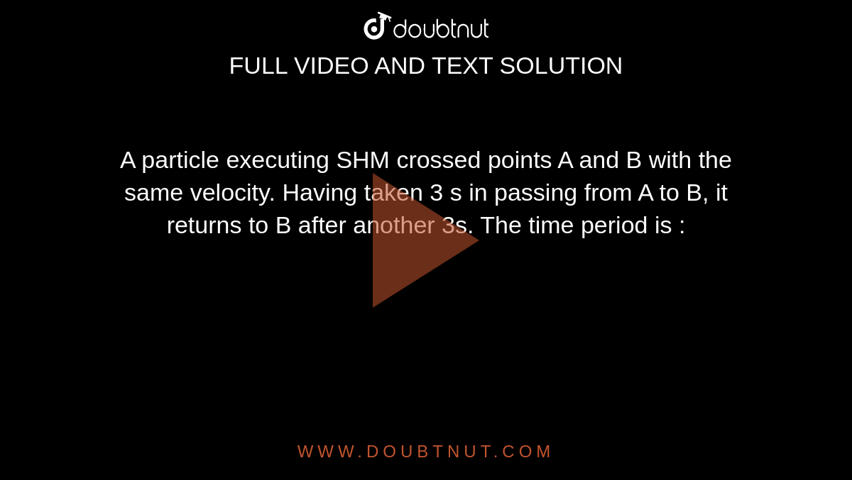 A particle executing SHM crossed points A and B with the same velocity ... A particle executing SHM crossed points A and B with the same velocity ...