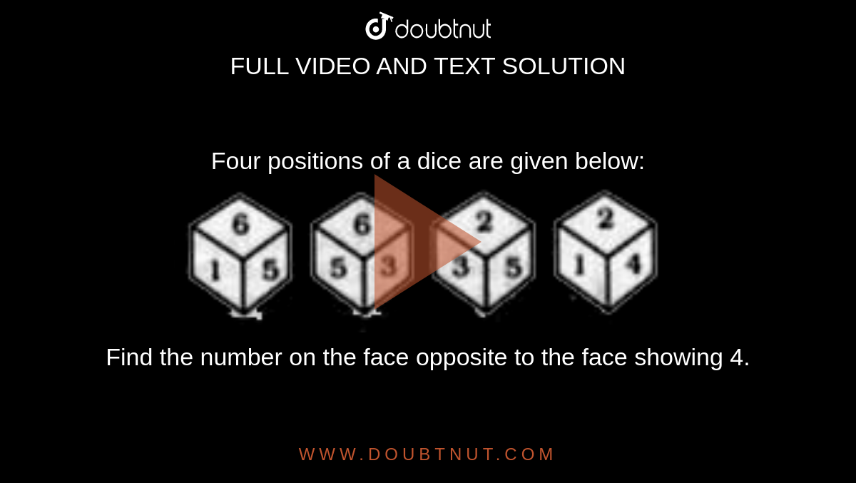 Four positions of a dice are given below: Find the number on the f