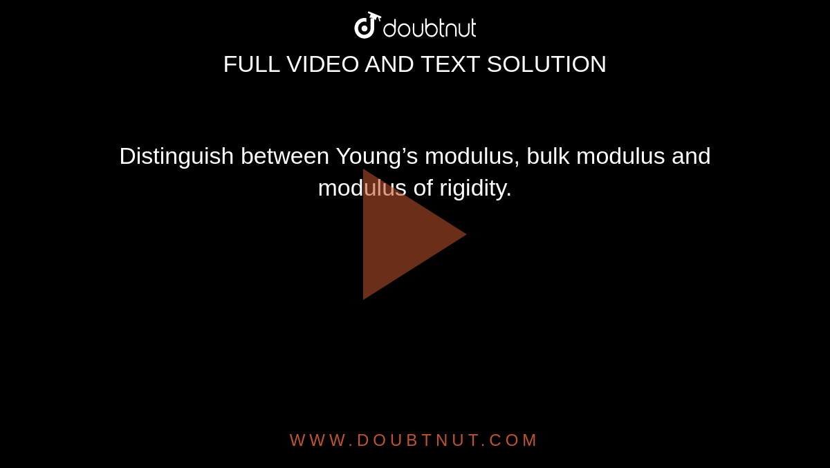 Distinguish between Young’s modulus, bulk modulus and modulus of rigidity.
