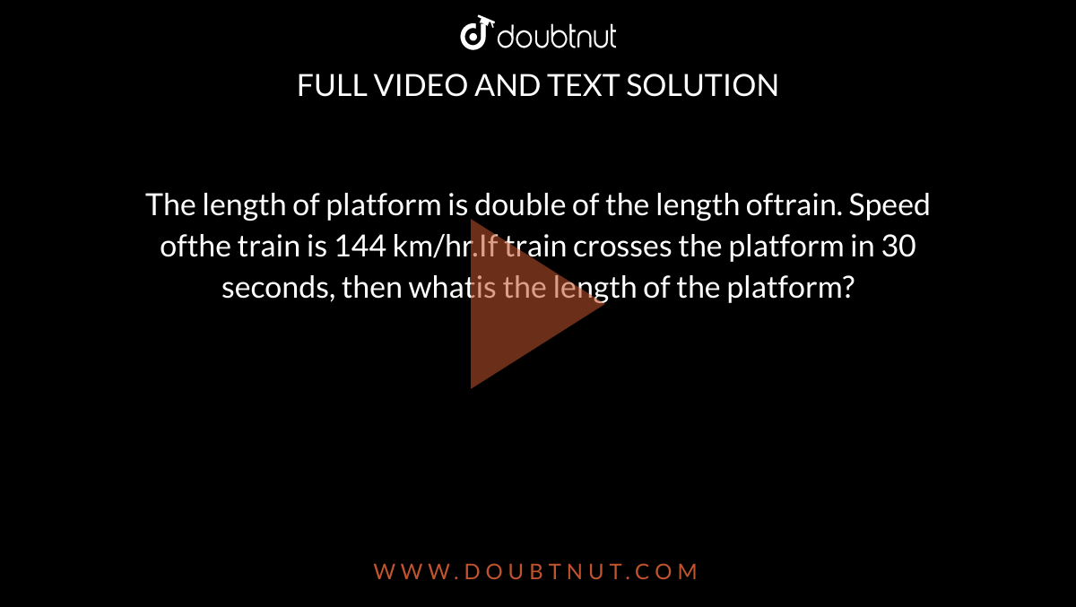 The length of platform is double of the length oftrain. Speed ofthe tr