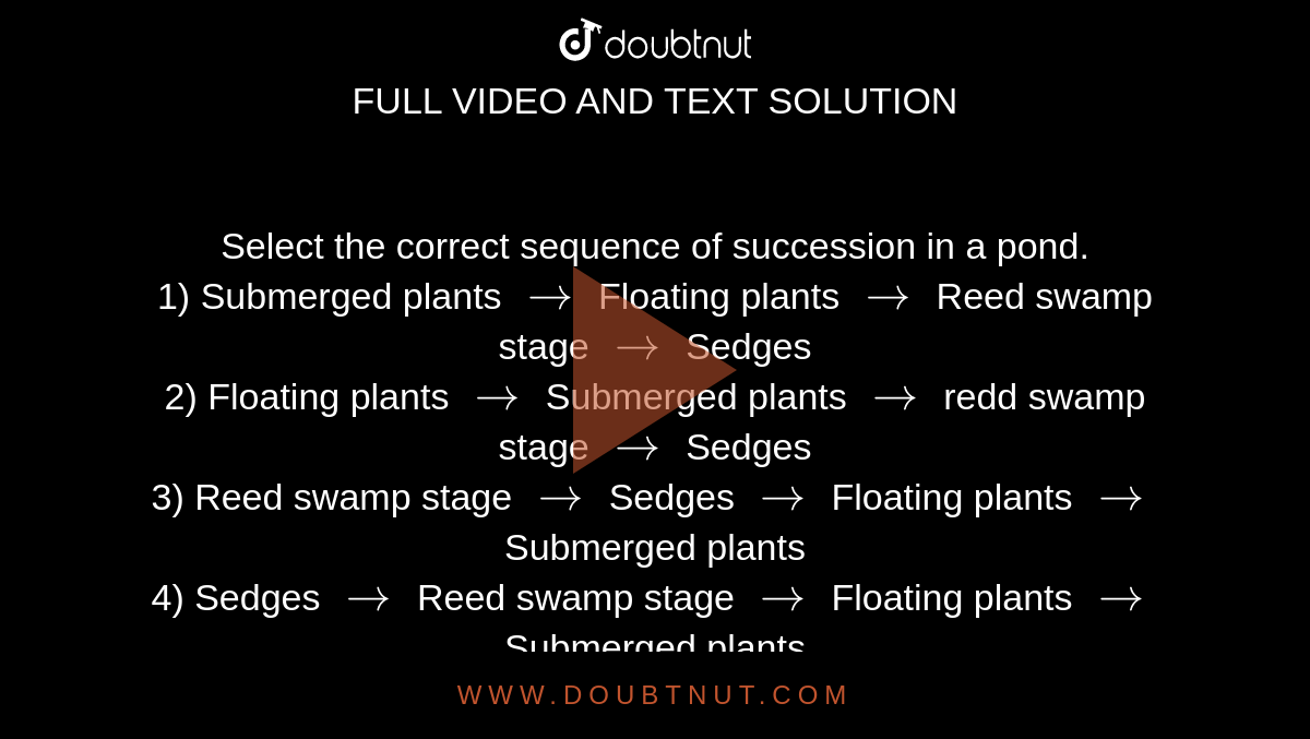 Reed swamp stage rarr Sedges rarr Floating plants rarr Submerged plant